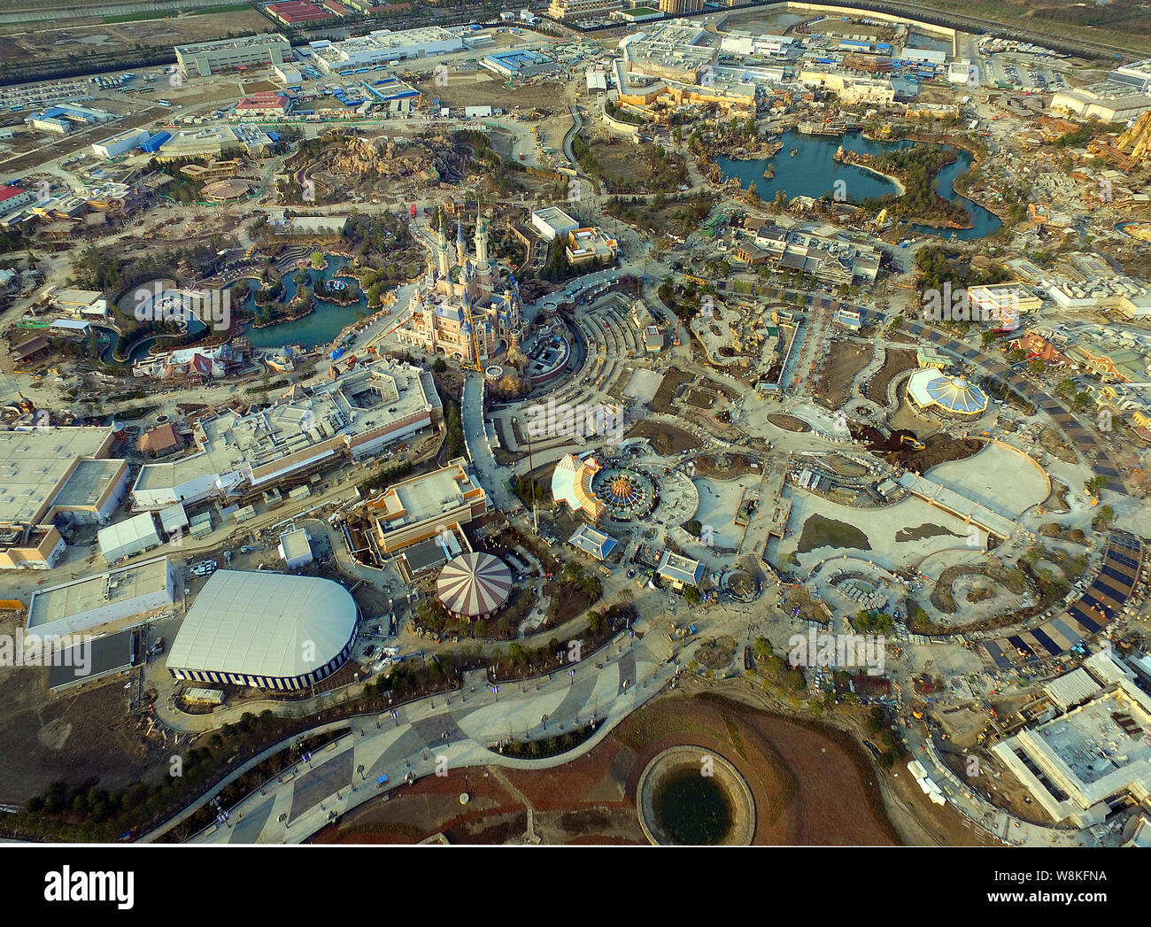 Aerial view of the Shanghai Disney Resort under construction in Pudong ...