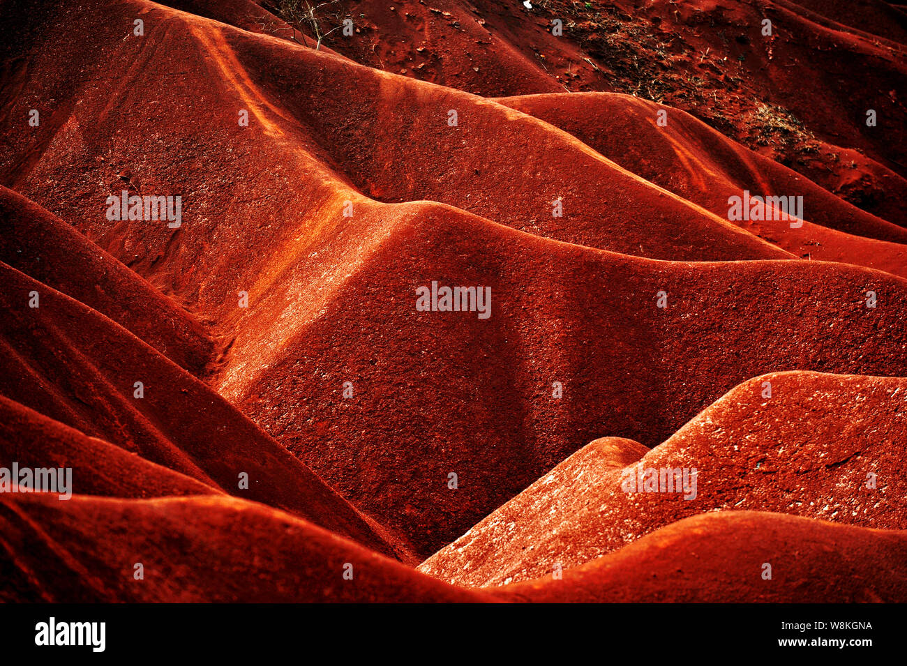 Landscape of red earth and brown-yellow silt in the Nanling Mountains ...