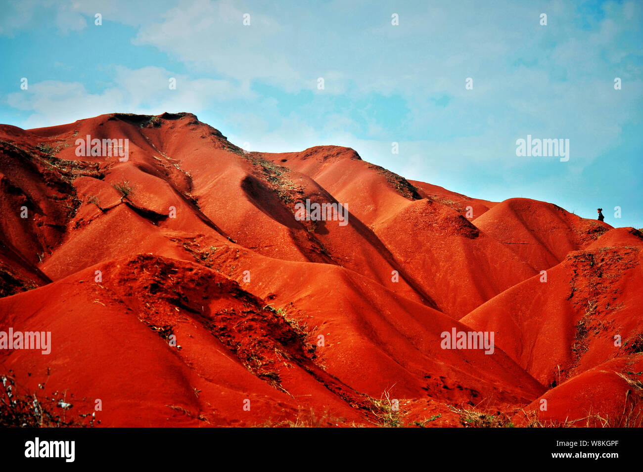 Landscape of red earth and brown-yellow silt in the Nanling Mountains ...