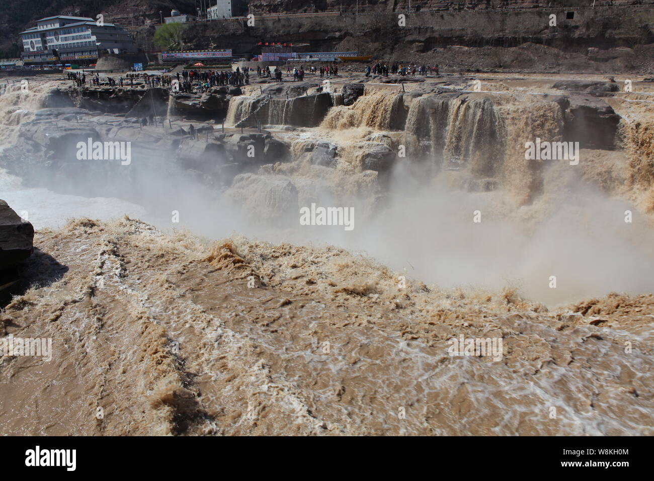 View of the Hukou Waterfall on the Yellow River in Ji county, north ...