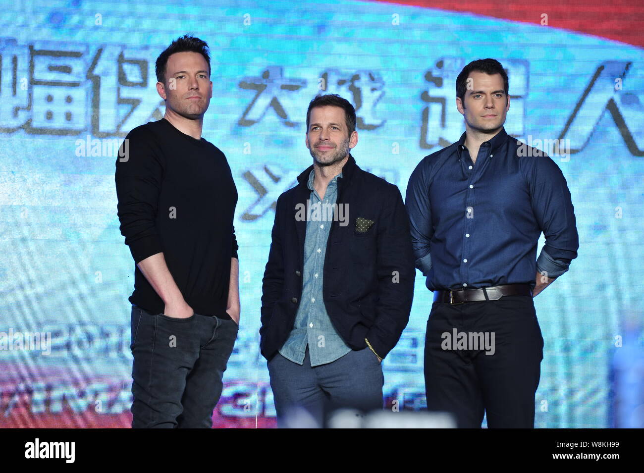 (From left) American actor Ben Affleck, director Zack Snyder and ...