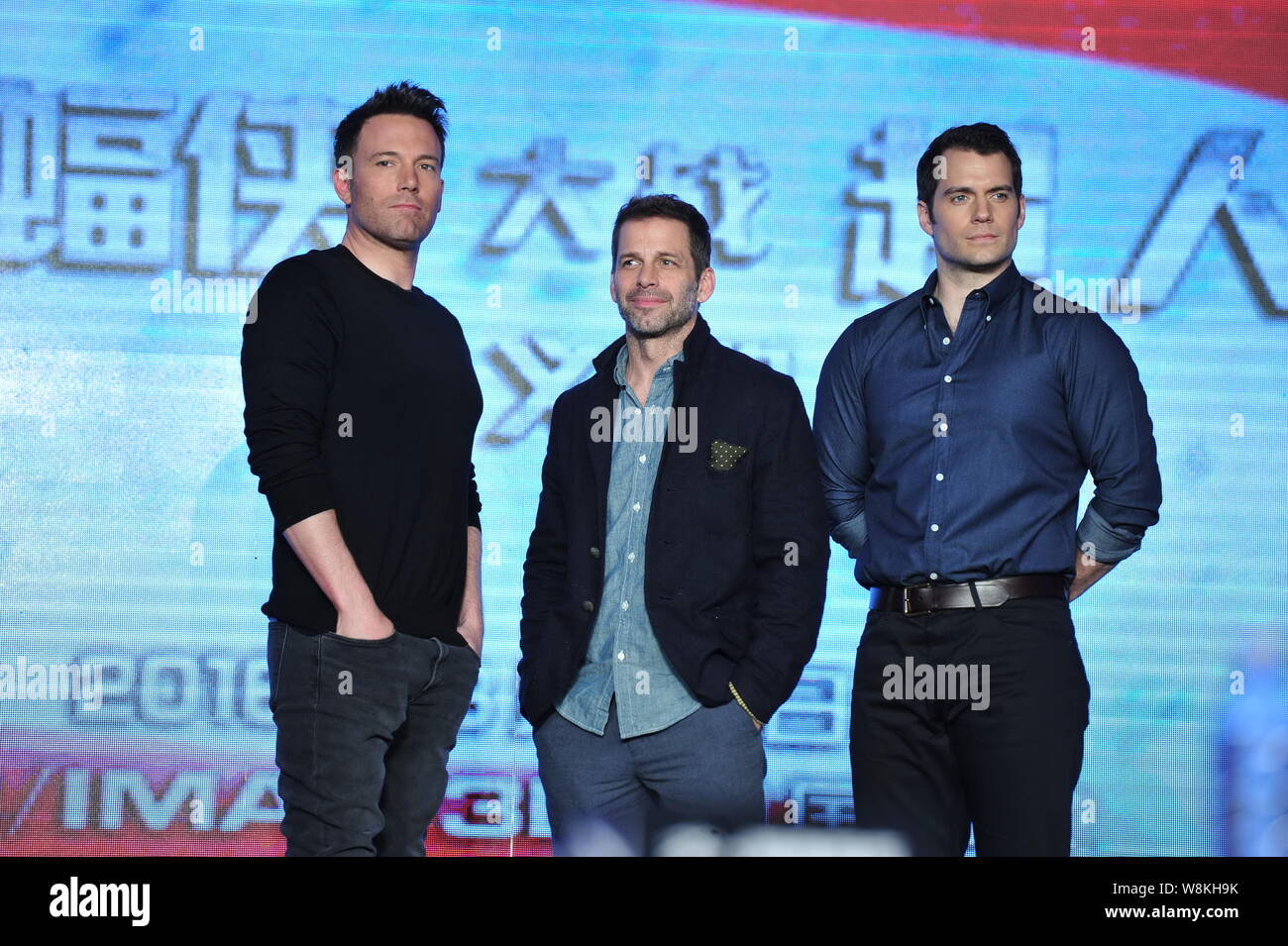 (From left) American actor Ben Affleck, director Zack Snyder and ...