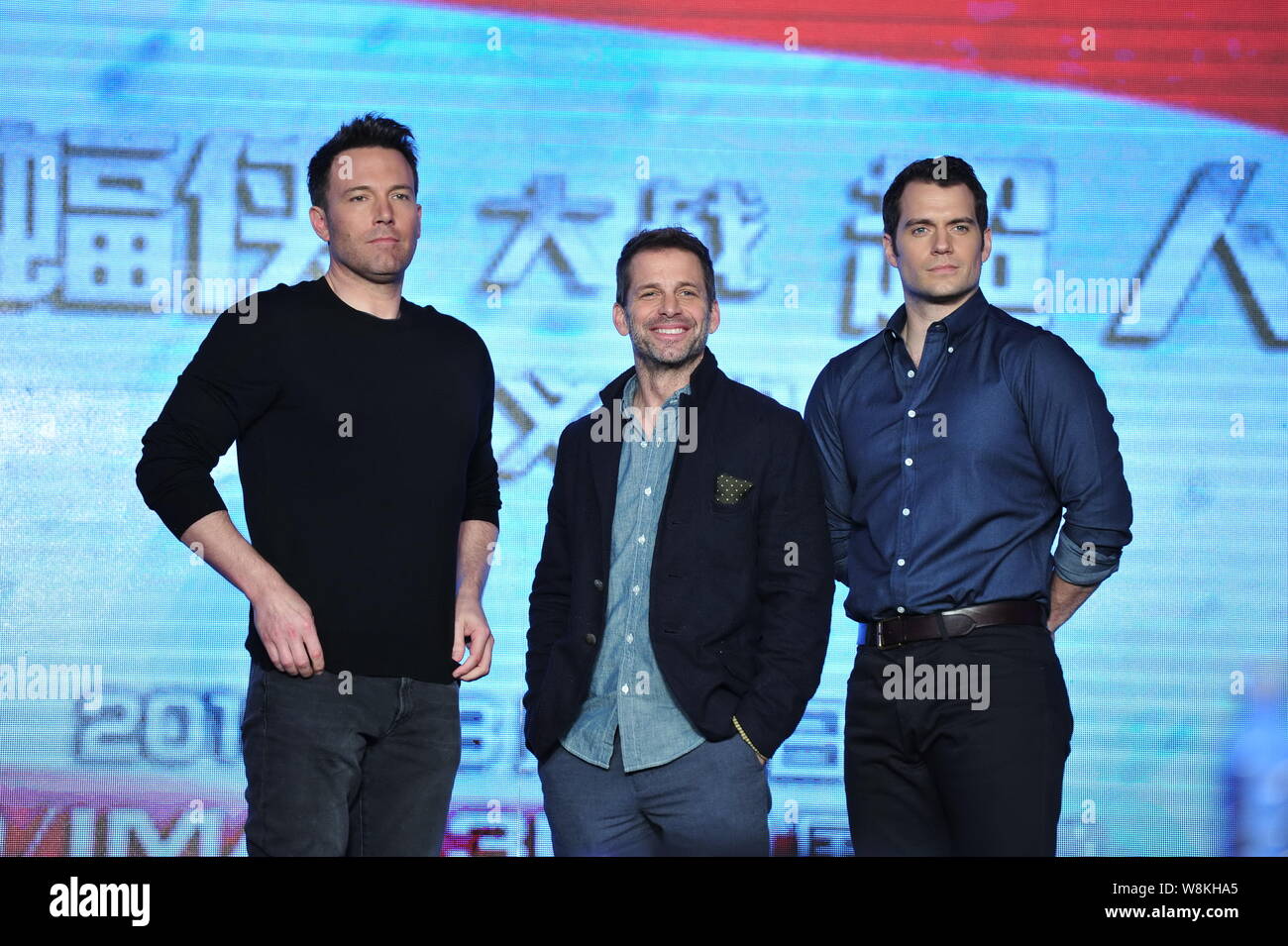 (From left) American actor Ben Affleck, director Zack Snyder and ...