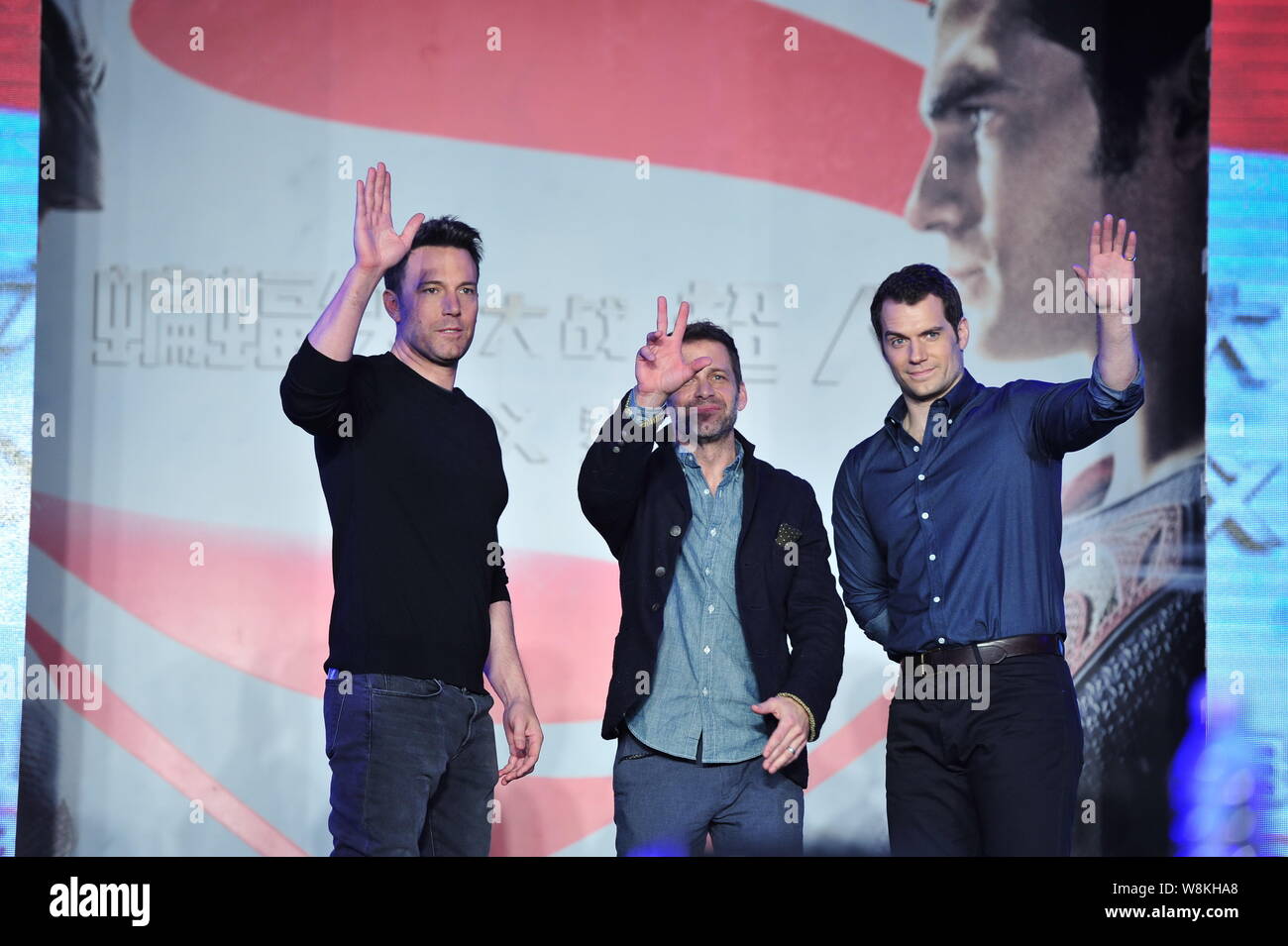 (From left) American actor Ben Affleck, director Zack Snyder and ...
