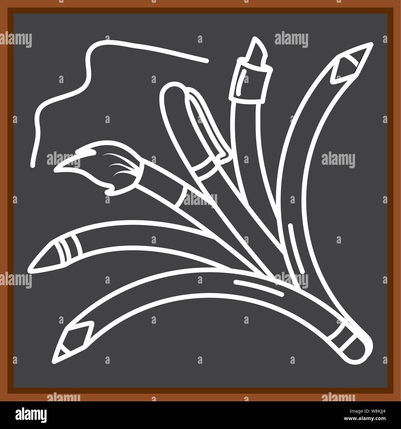 classroom board with drawing of set pencils vector illustration design ...