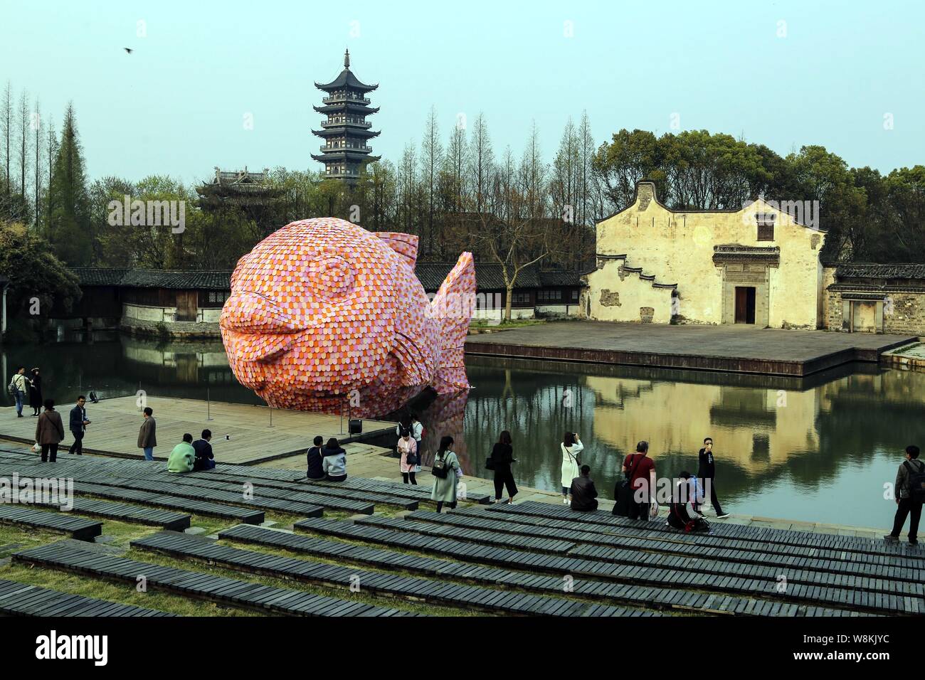 The giant pink "Floating Fish" designed by Florentijn Hofman is on ...