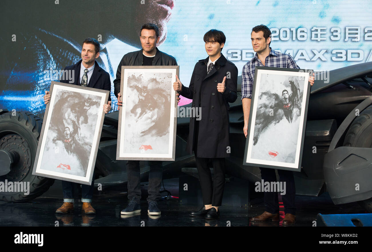 (From left) American director Zack Snyder, actor Ben Affleck, Chinese ...
