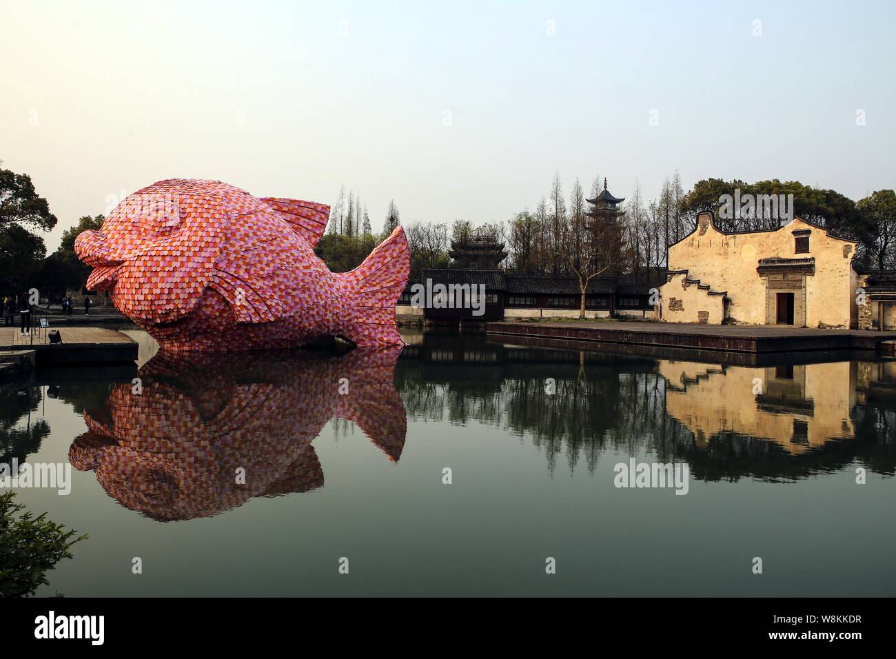 The giant pink "Floating Fish" designed by Florentijn Hofman is on ...