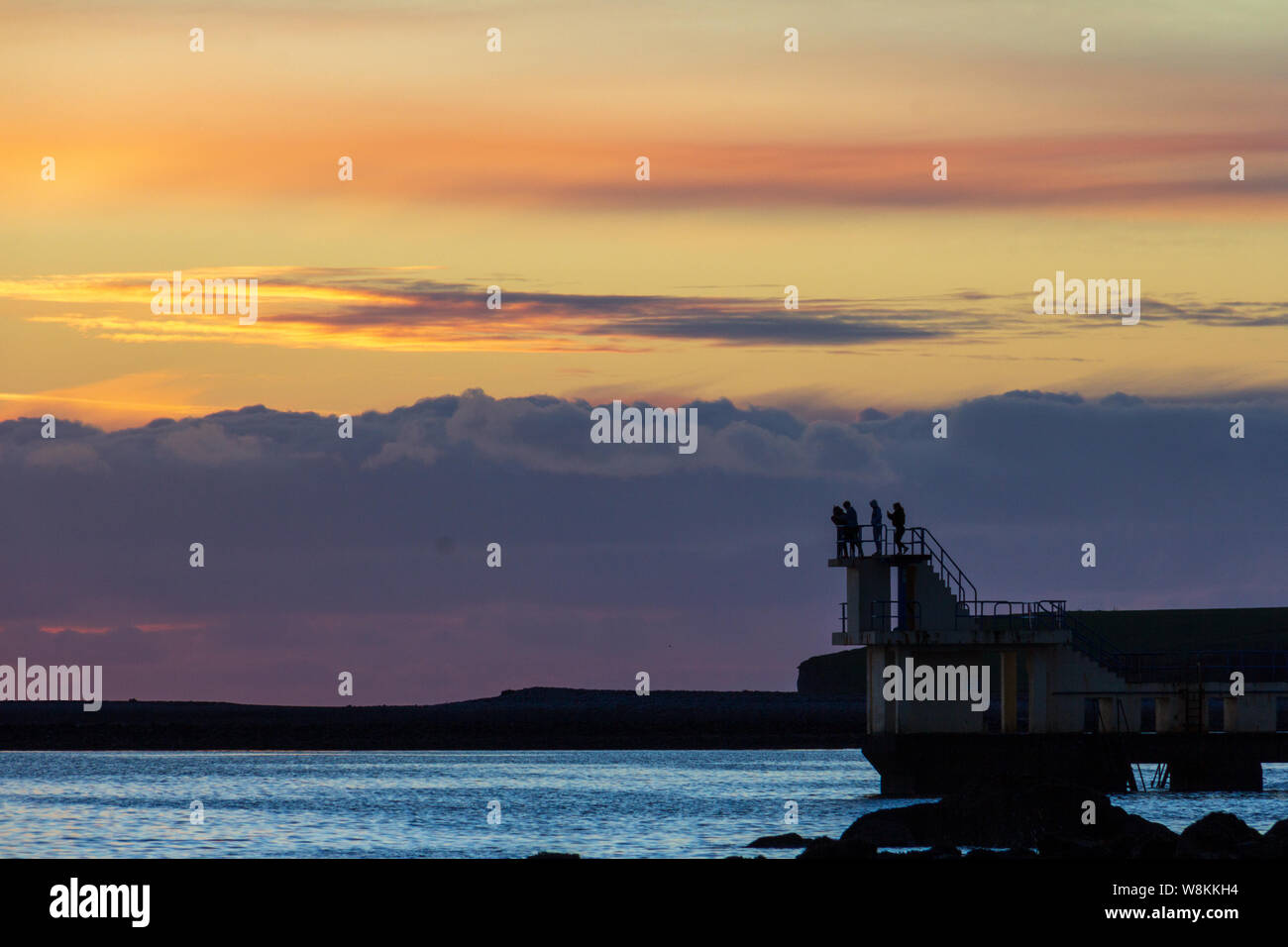 A viewpoint over the water at Salthill, Galway, Ireland is a popular ...