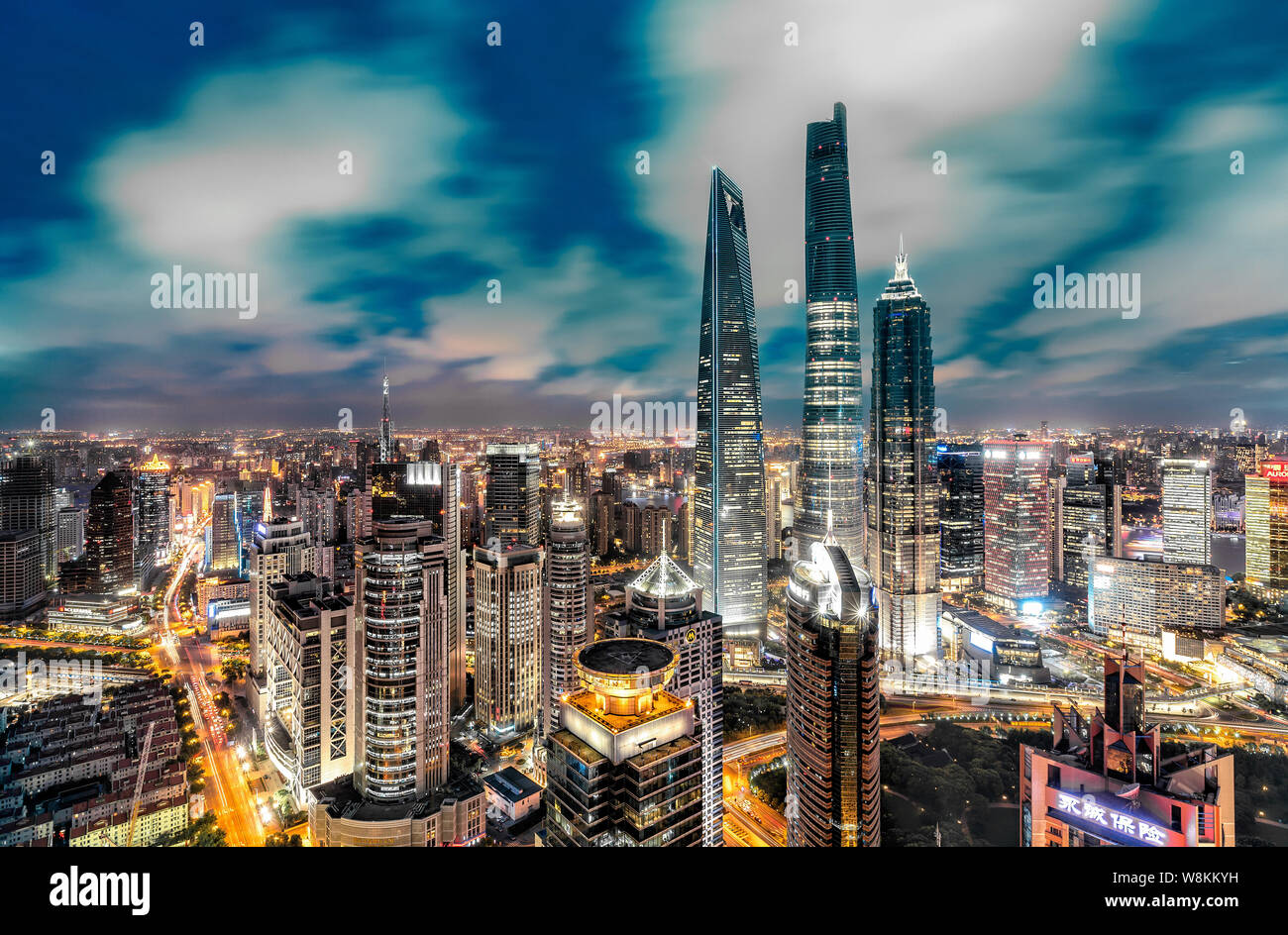 --FILE--A night view of the Lujiazui Financial District with the ...
