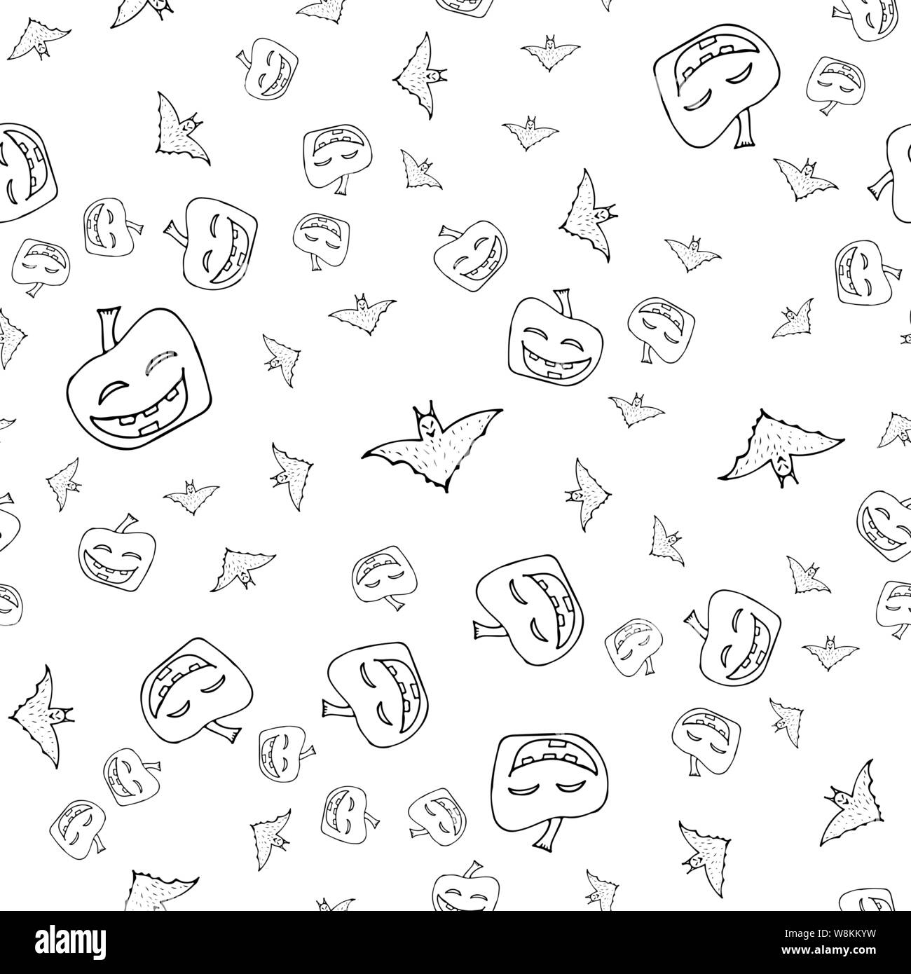 Bat and pumpkin seamless Halloween outline in the abstract style. Bats ...