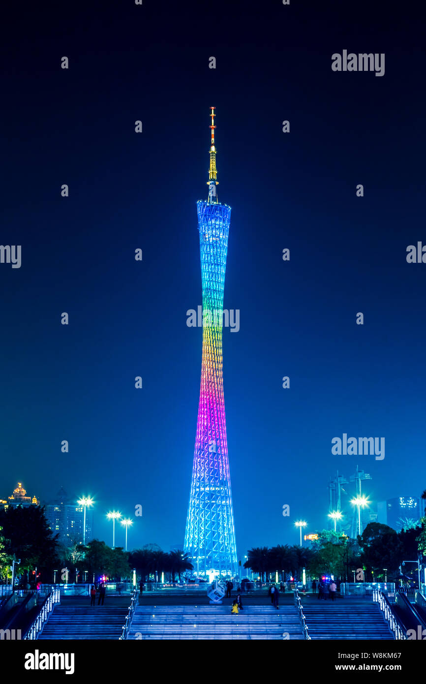 Night view of the Canton Tower in Guangzhou city, south China's ...