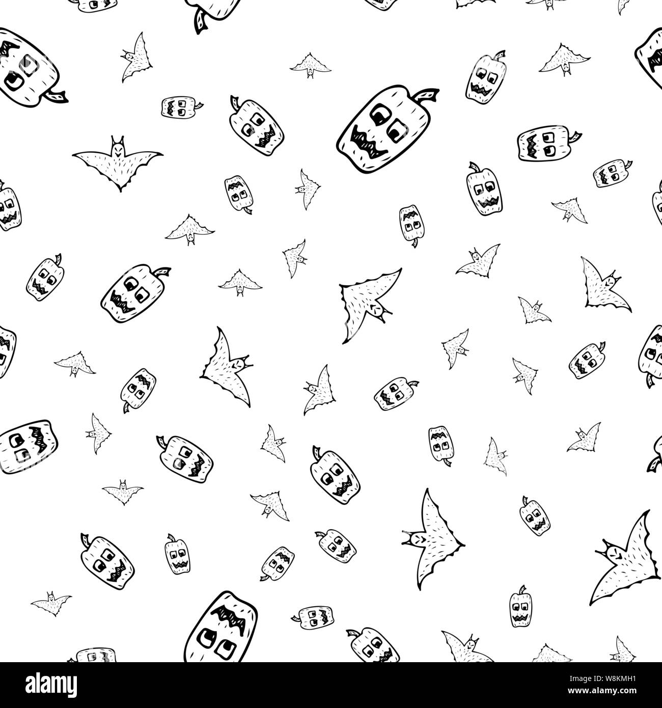 Bat and pumpkin seamless Halloween outline in the abstract style. Bats ...