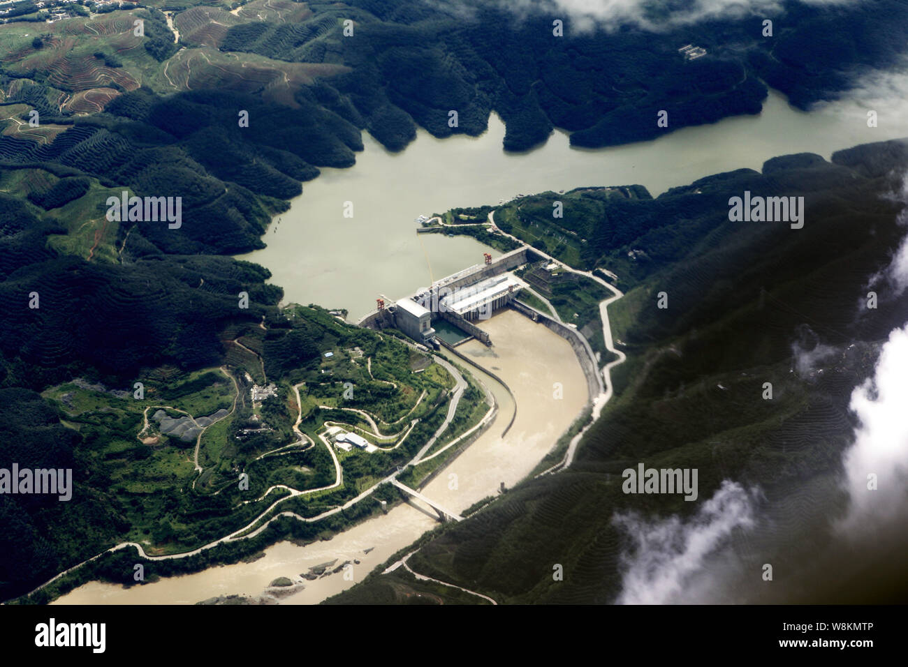 --FILE--An aerial view of the dam at the Jinghong Hydropower Station on ...