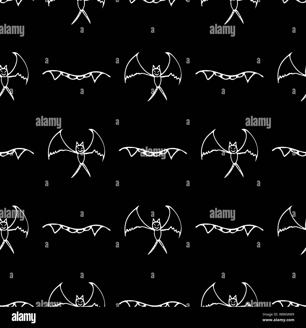 Bat and teeth seamless Halloween outline in the abstract style. Black ...
