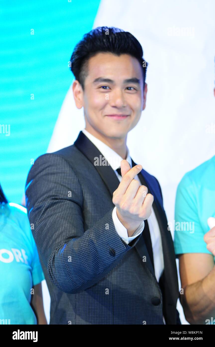 Taiwanese actor Eddie Peng poses at a promotional event for Biotherm ...
