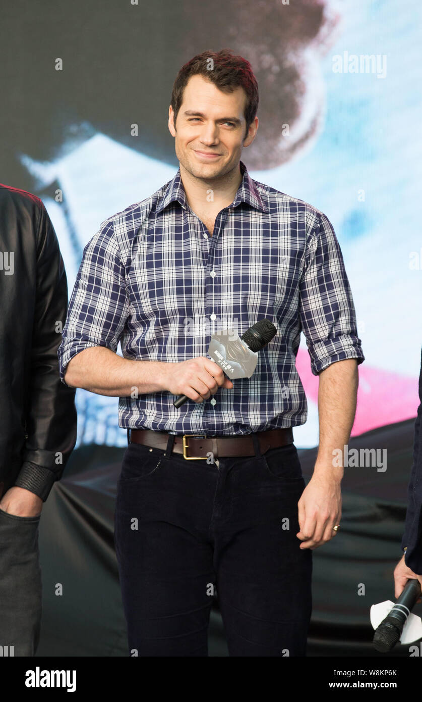 British actor Henry Cavill poses at a premiere for his new movie ...
