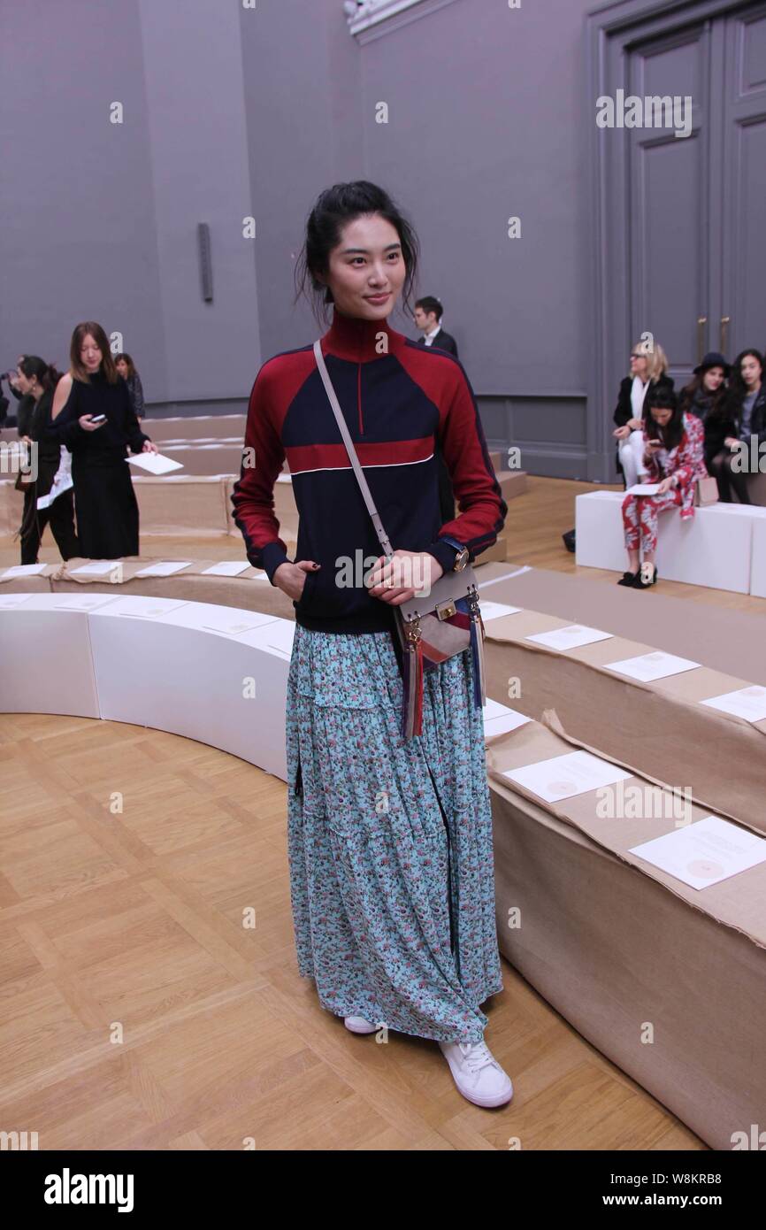 Chinese model Bonnie Chen Bige arrives for the fashion show of Chloe ...