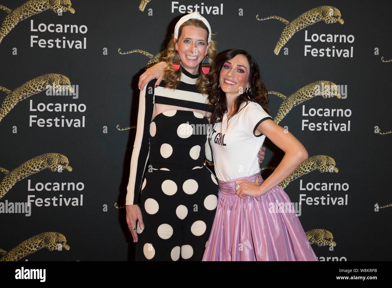 Locarno, Switzerland. 09th Aug, 2019. Dawn Luebbe (l) and Jocelyn DeBoer pose at the premiere of ...