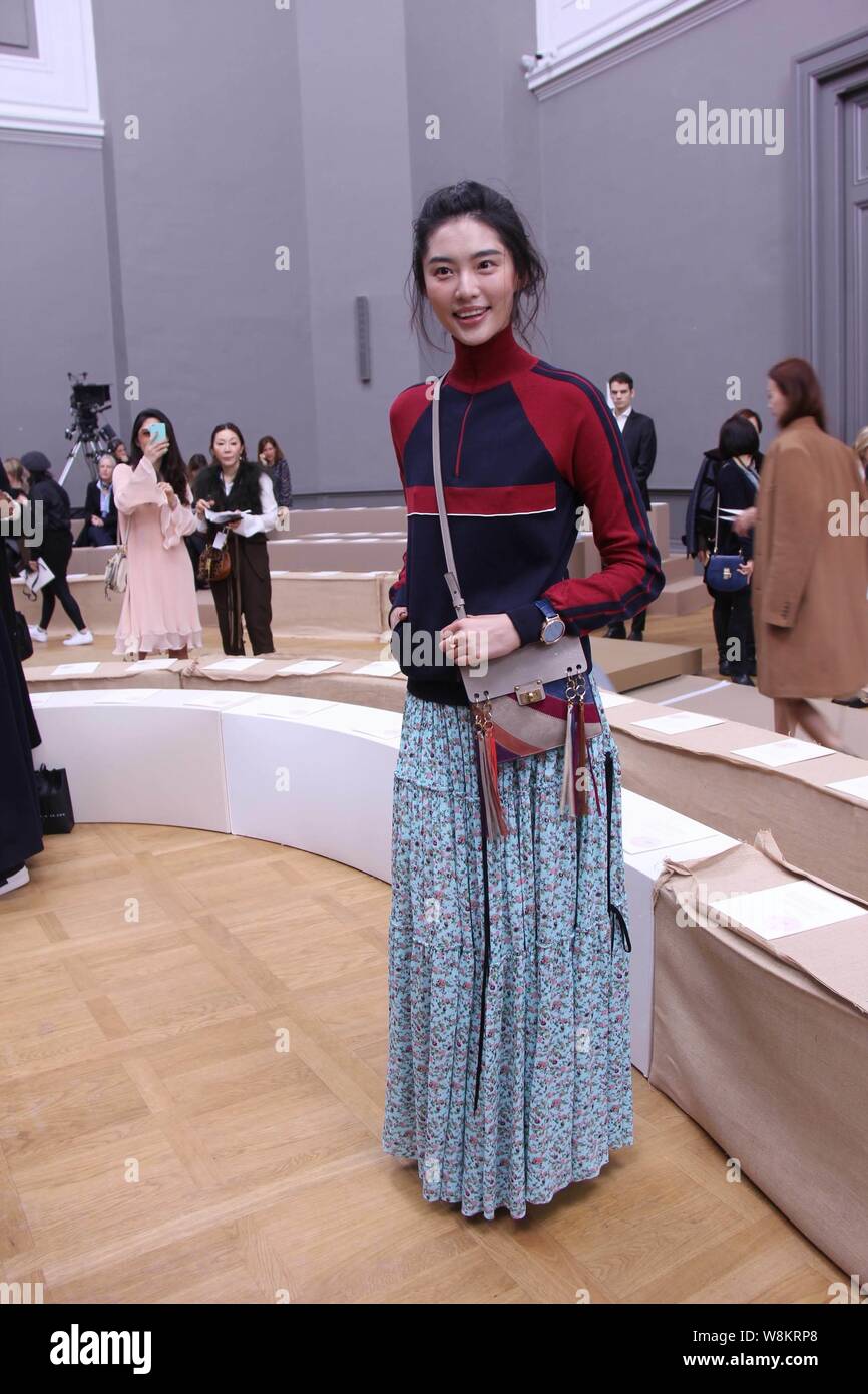 Chinese model Bonnie Chen Bige arrives for the fashion show of Chloe ...