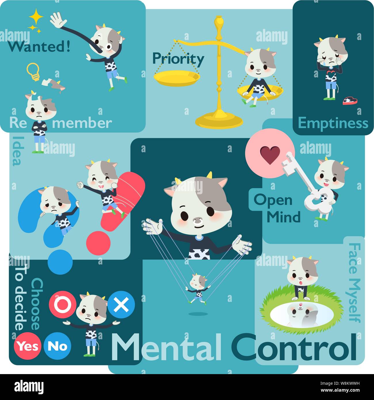 A set of cow boy who control emotions.A variety of image illustrations ...