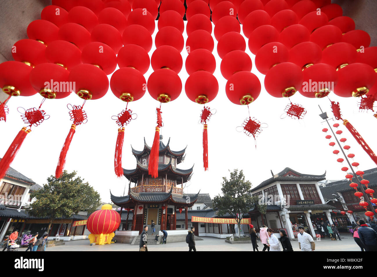 Red lanterns hang to celebrate the upcoming Chinese Lunar New Year ...