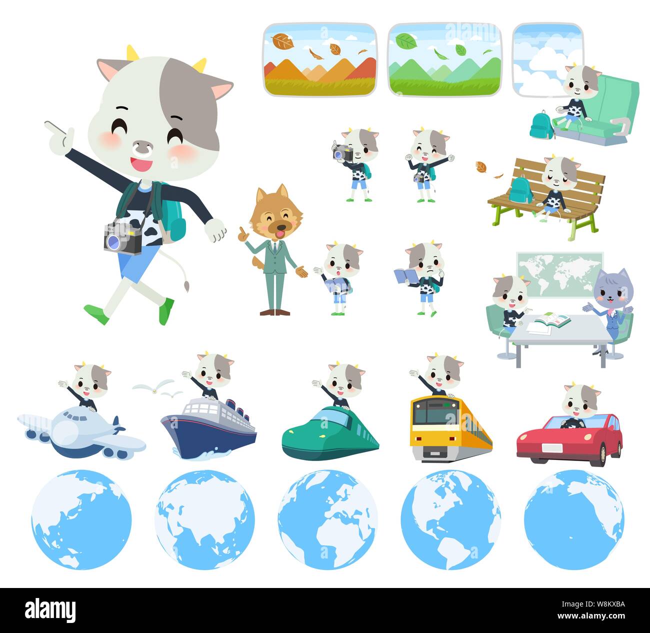 A set of cow boy on travel.There are also vehicles such as boats and ...