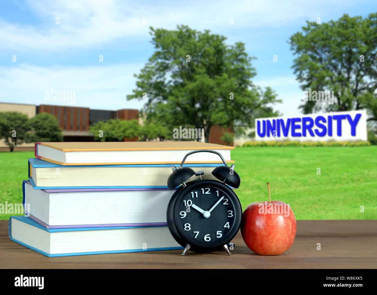 book and campus of university (very blurred and composed background ...