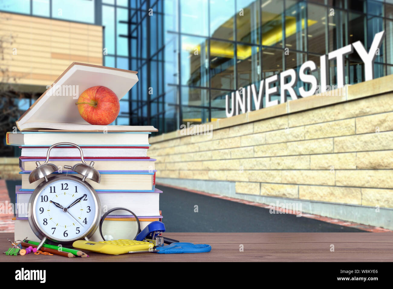 composition of book and university campus for education concept Stock ...