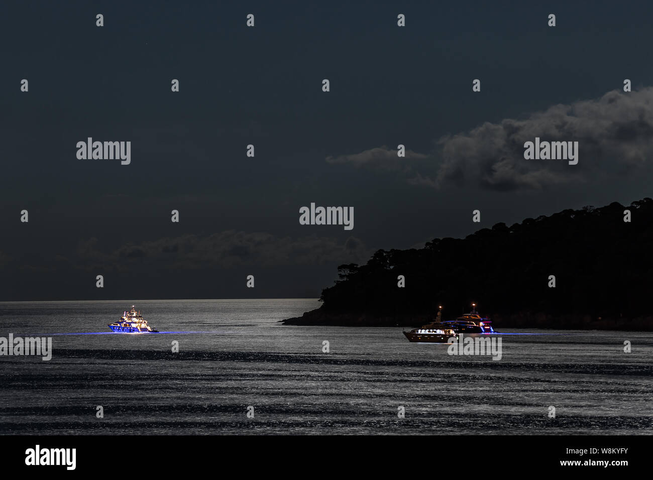 Anchored boats night in hi-res stock photography and images - Alamy