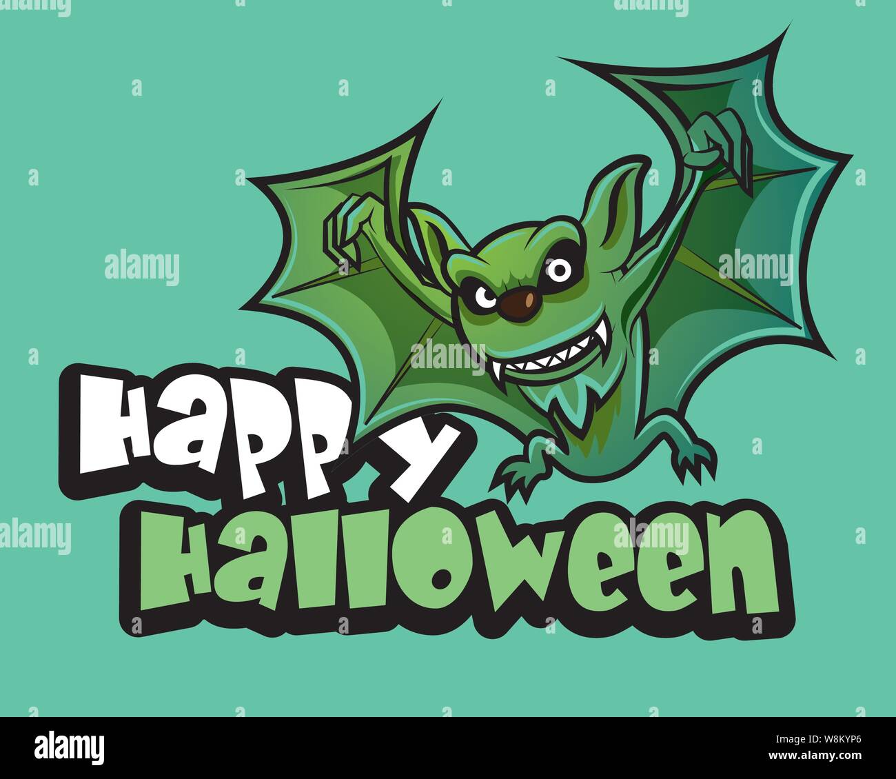 Happy Halloween. Halloween bat flying with big signboard - vector ...