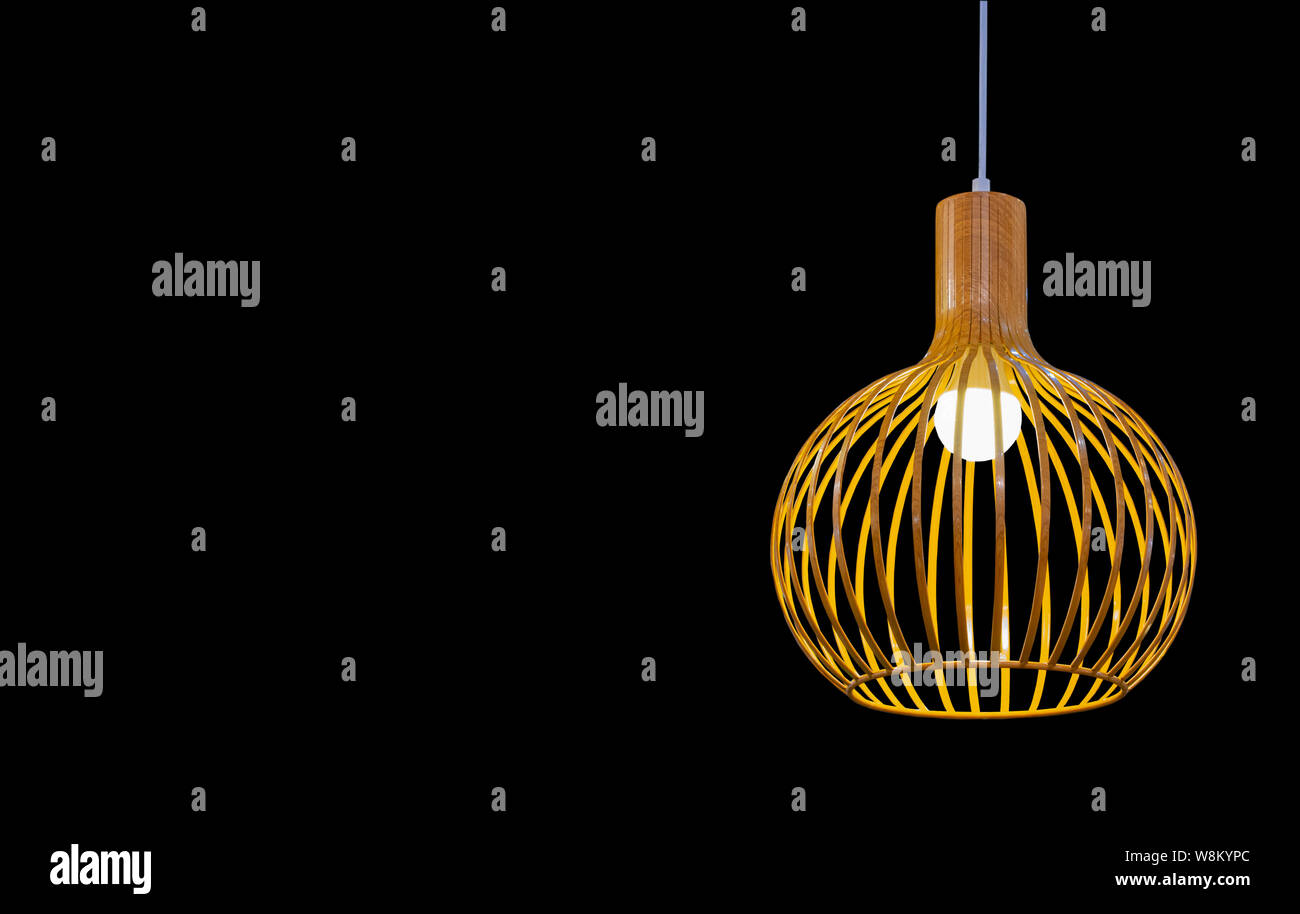 Isolated Round light bulbs Made of wood for illumination on a black ...