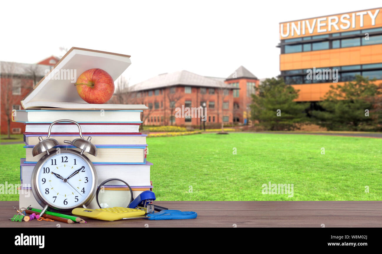 a composition with university campus and book for education concept ...
