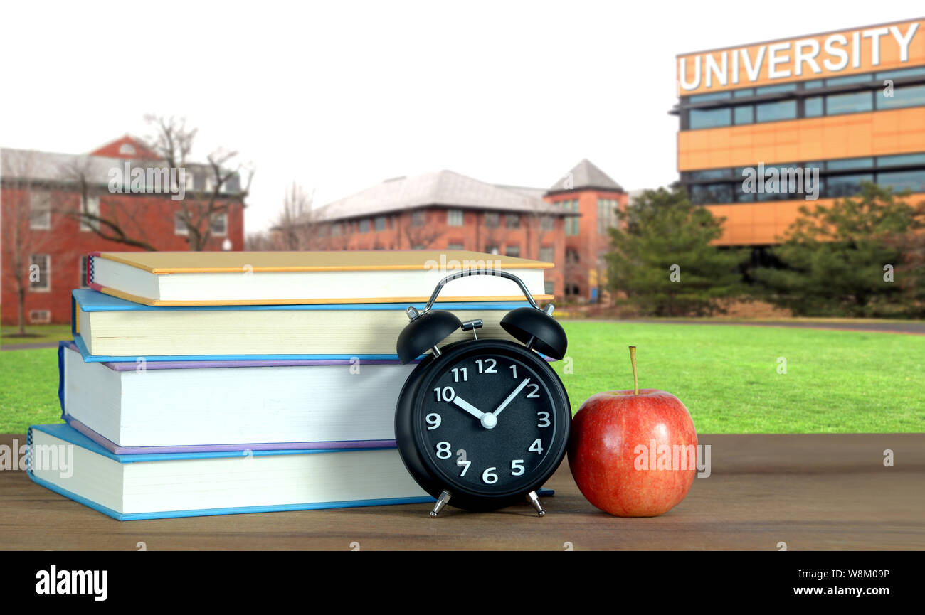 a composition with university campus and book for education concept ...