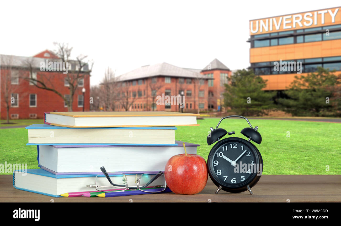 a composition with university campus and book for education concept ...
