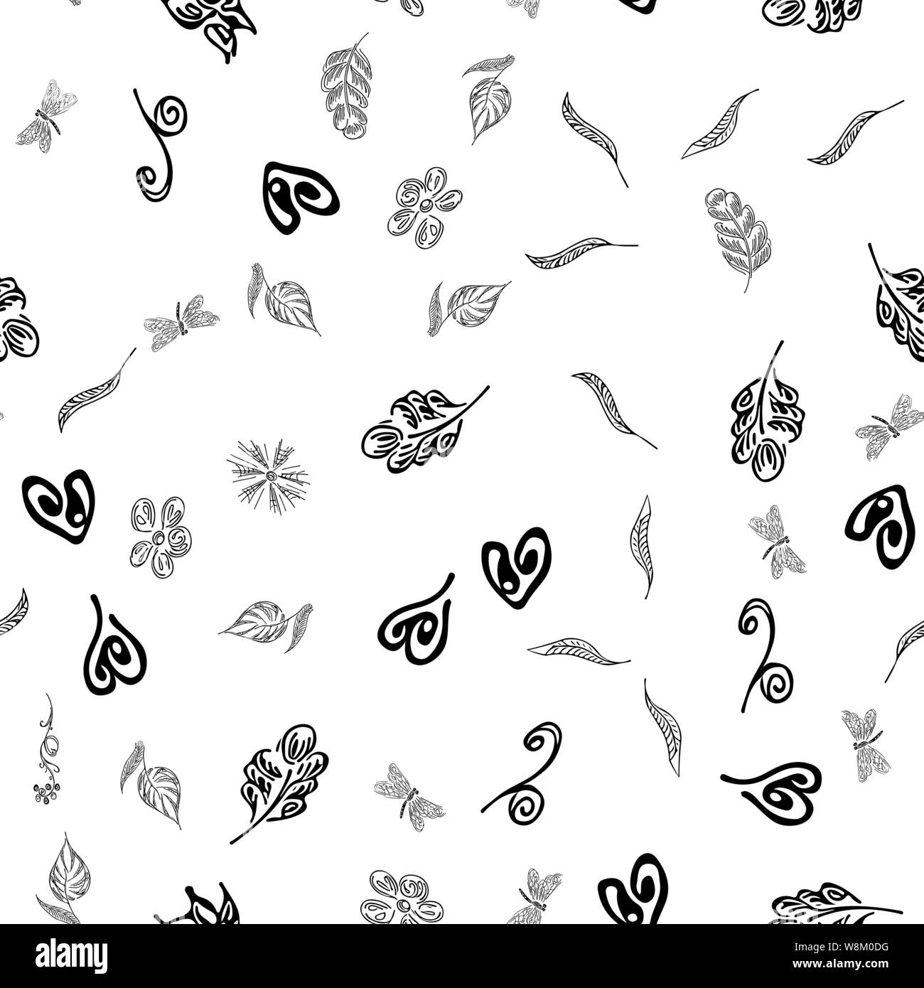 Seamless autumn leaves outline in vintage style. Seamless autumn leaves ...