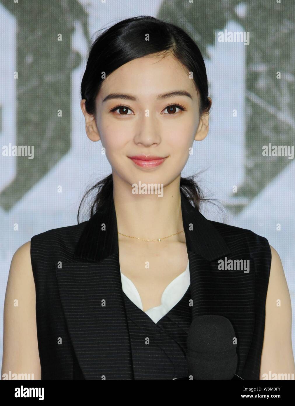 Hong Kong model and actress Angelababy poses at a press conference to promote her new movie ...
