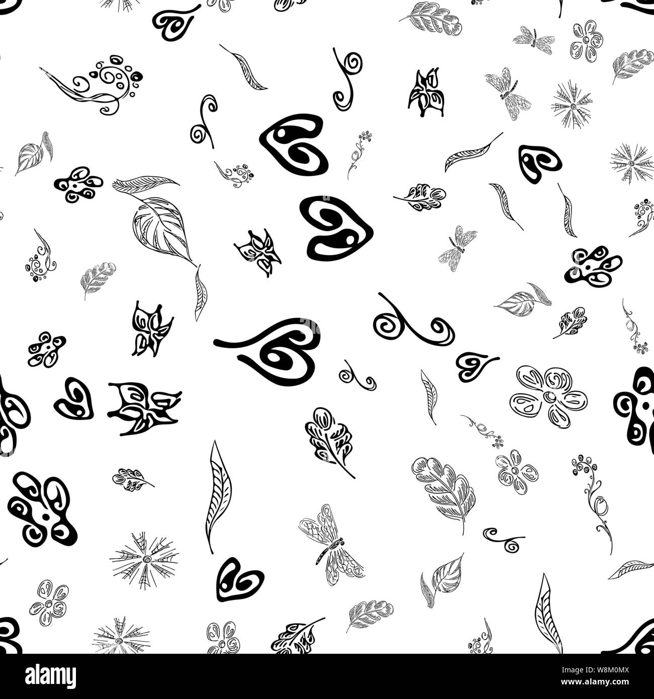 Seamless autumn leaves outline in vintage style. Seamless autumn leaves ...