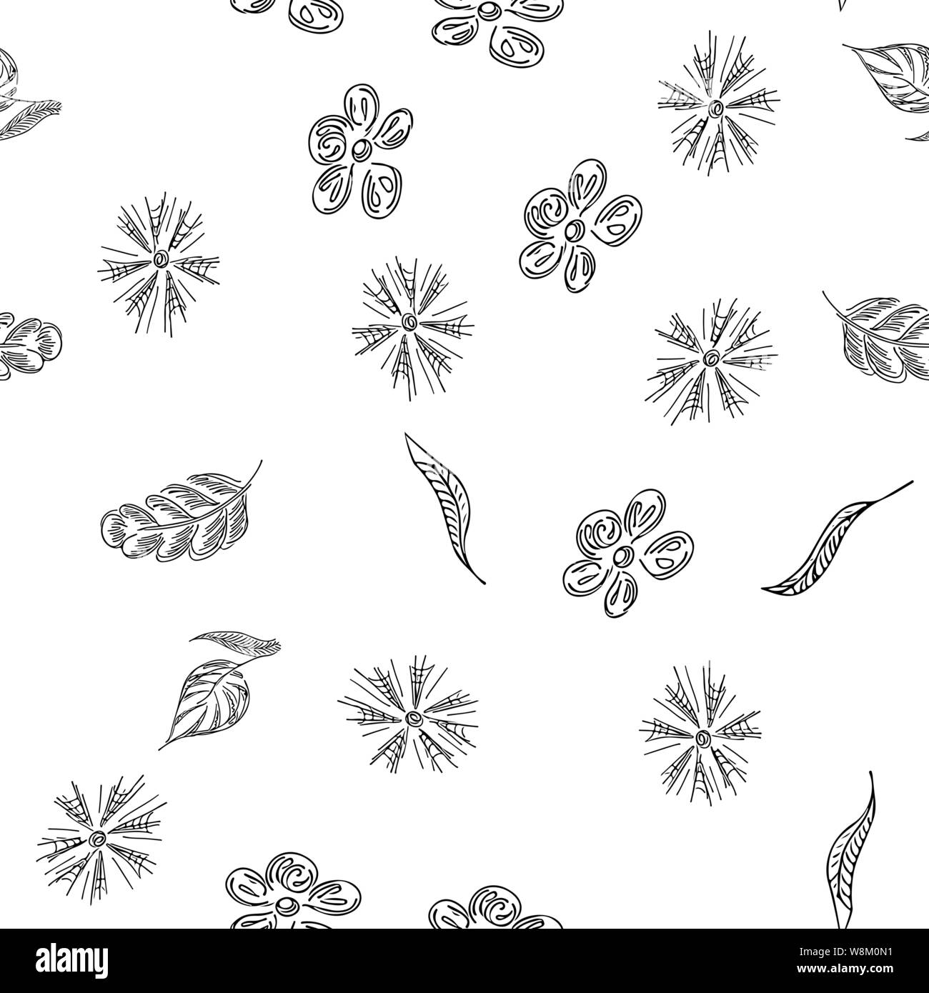 Seamless autumn leaves outline in vintage style. Seamless autumn leaves ...