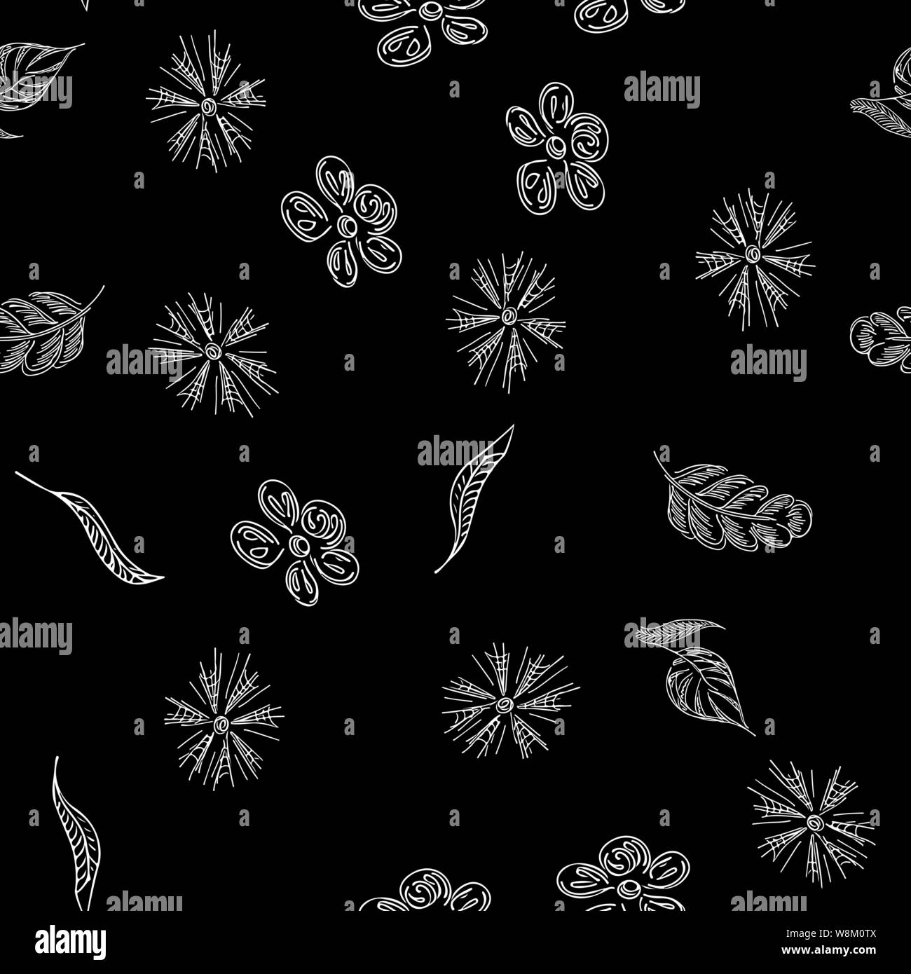 Seamless autumn leaves outline in vintage style. Seamless autumn leaves ...