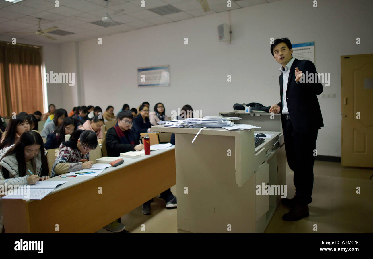 --FILE--A young male Chinese teacher gives a history lesson to his ...