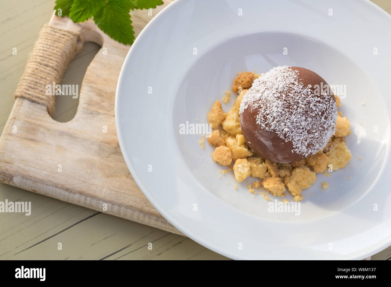 Chocolate ball lava with Chocolate Fondue, Sweet dessert Stock Photo ...