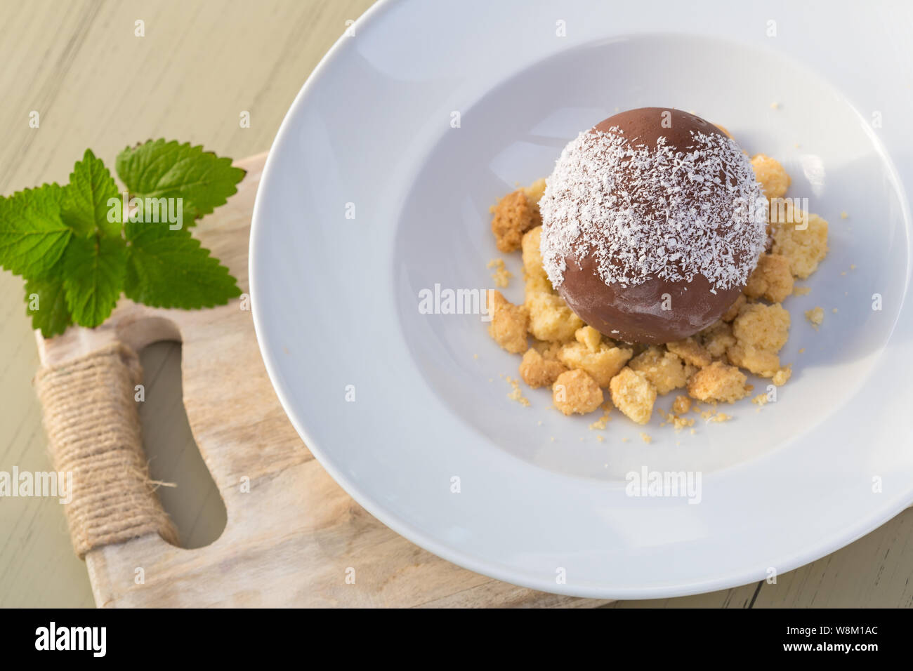 Chocolate ball lava with Chocolate Fondue, Sweet dessert Stock Photo ...