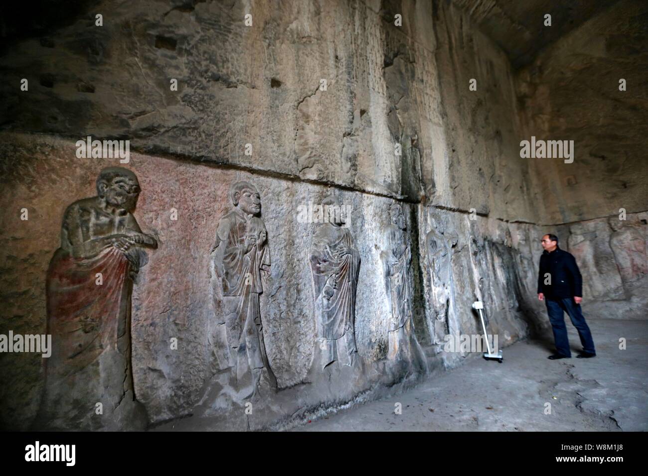 View of the Kanjing Temple, also known as the Royal Cave Temple, at the ...