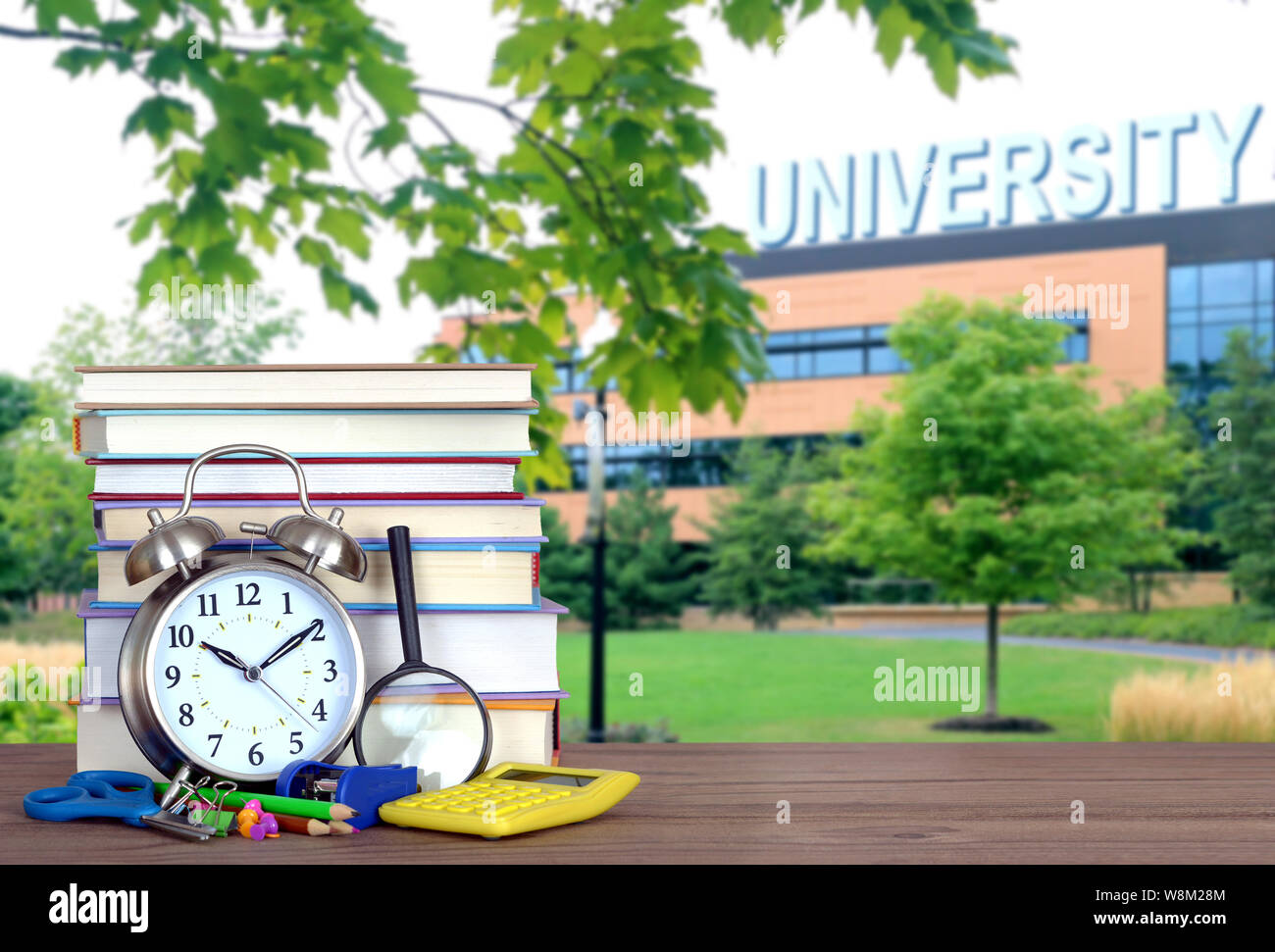 composition of education concept with university campus and books Stock ...
