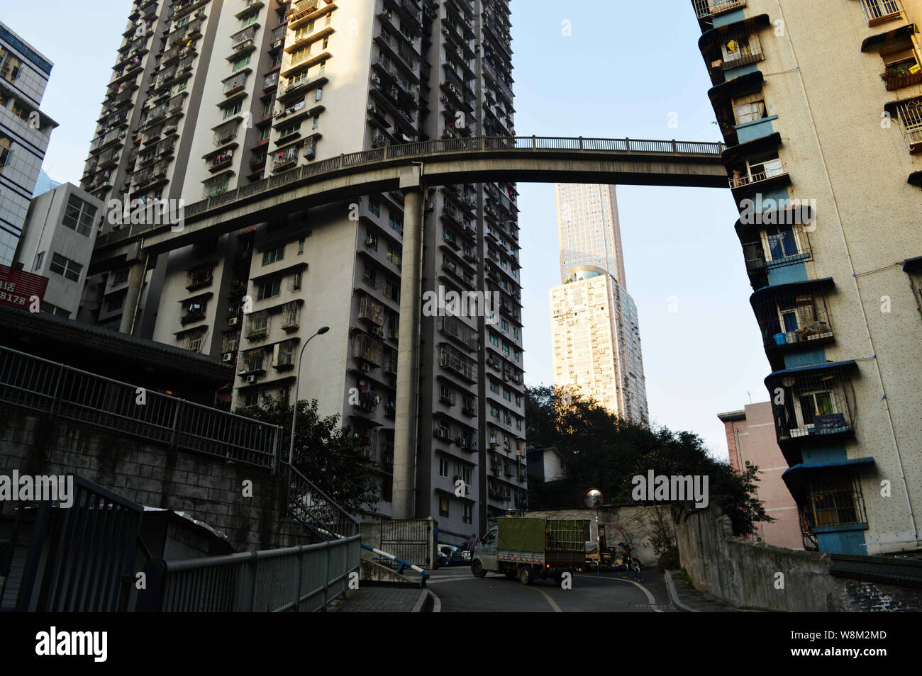 View of a 70-meter-long and 40-meter-high pedestrian overpass linking ...