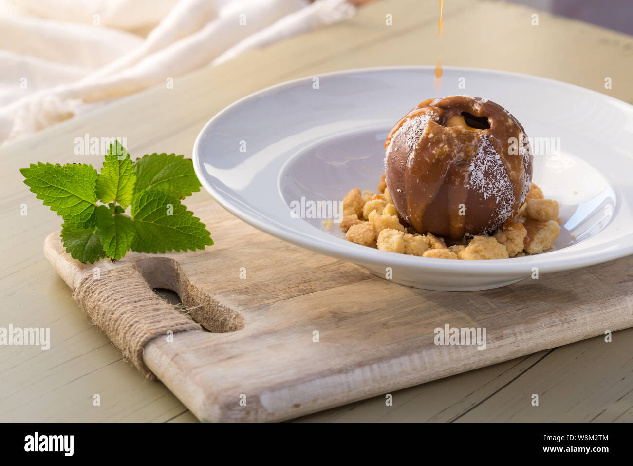 Chocolate ball lava with Chocolate Fondue, Sweet dessert Stock Photo ...