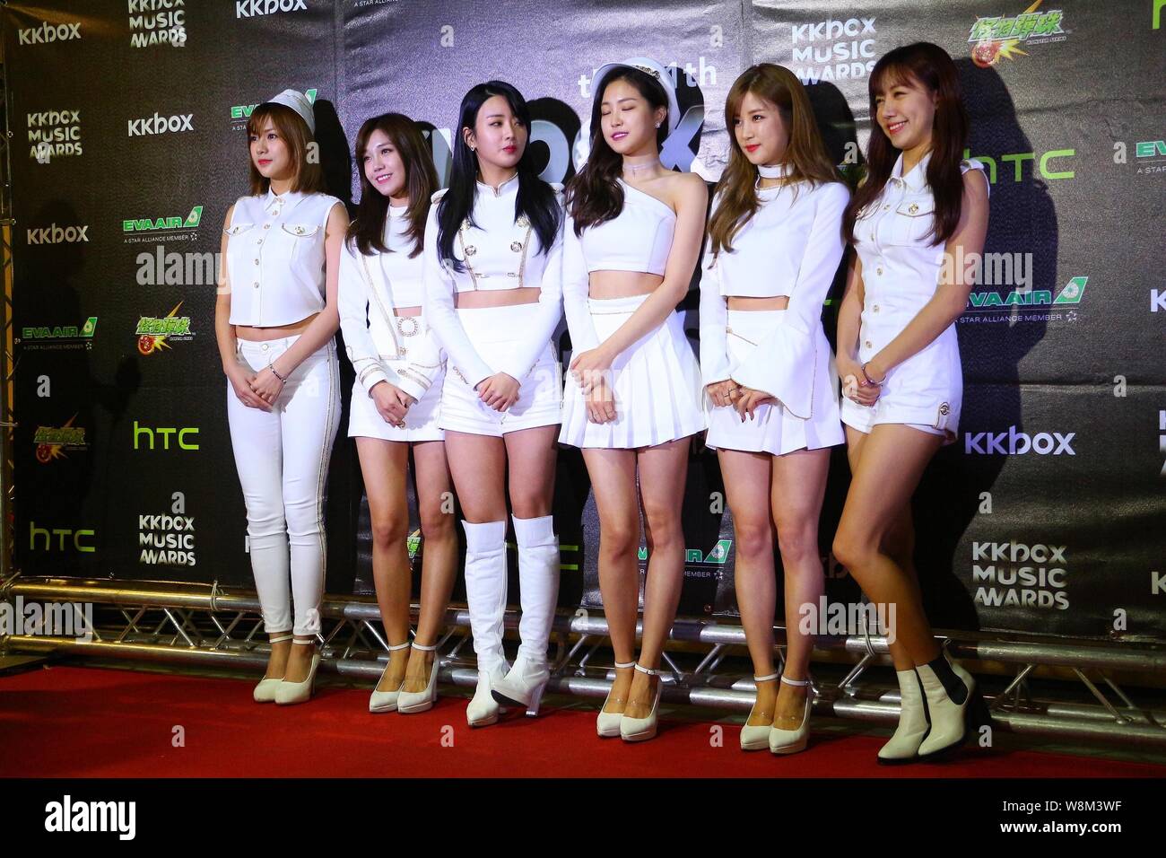 Members of South Korean girl group A Pink pose at the KKBox Music Awards ceremony in Taipei ...
