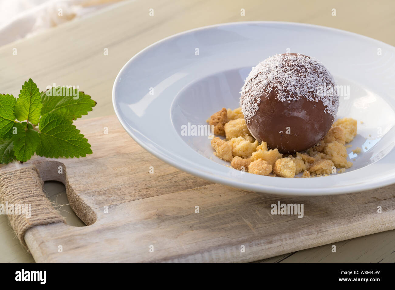 Chocolate ball lava with Chocolate Fondue, Sweet dessert Stock Photo ...