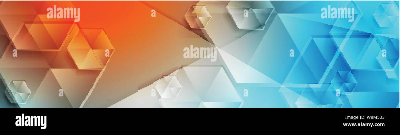Blue and orange concept web banner with glossy hexagons. Geometric ... Blue and orange concept web banner with glossy hexagons. Geometric ...